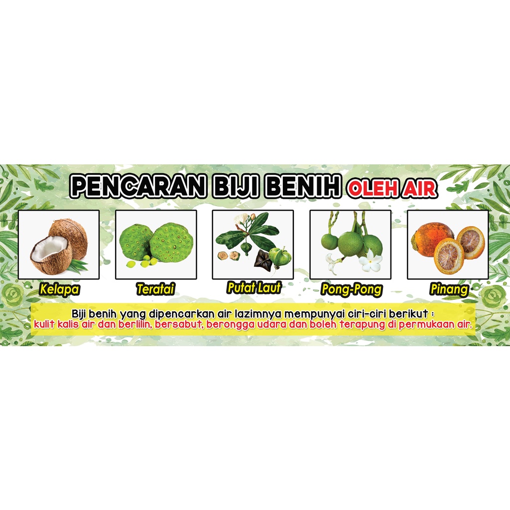 banner sains : pencaran biji benih melalui air, angin, haiwan dan ...