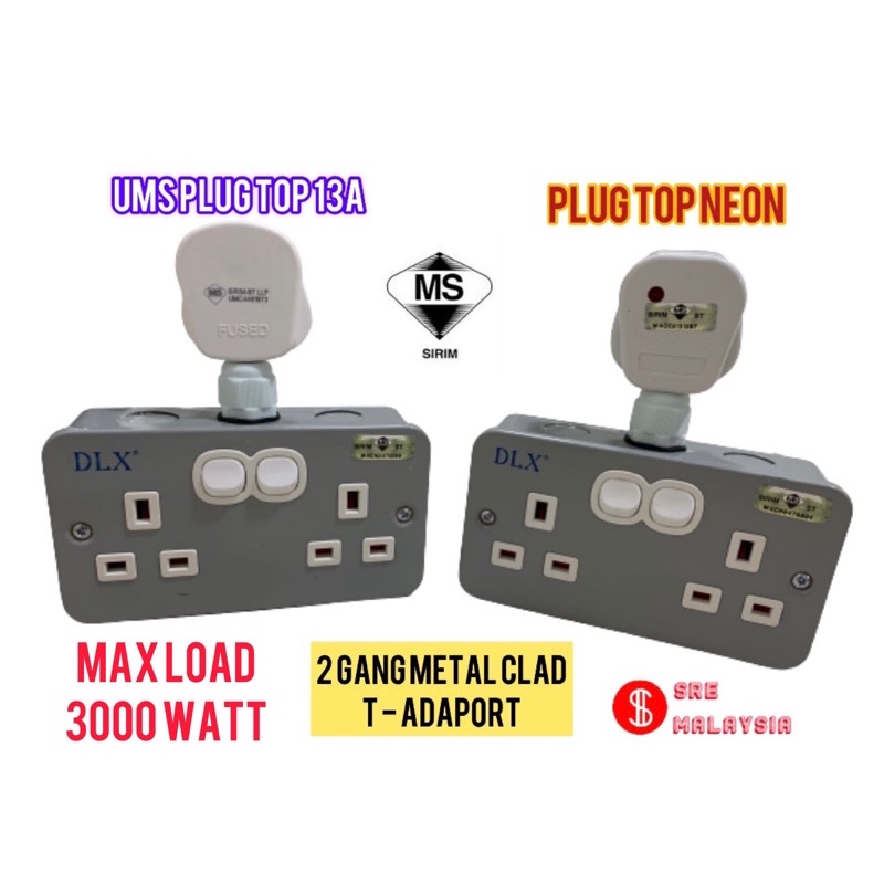 Ums Plug Top Heavy Duty 2 Ways 2 GANG Metal Clad Switched Socket Outlet ...