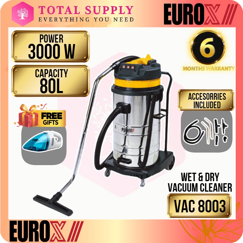 EUROX VAC8003 INDUSTRIAL WET & DRY VACUUM CLEANER 3000W 80L 3 MOTOR FOC ...