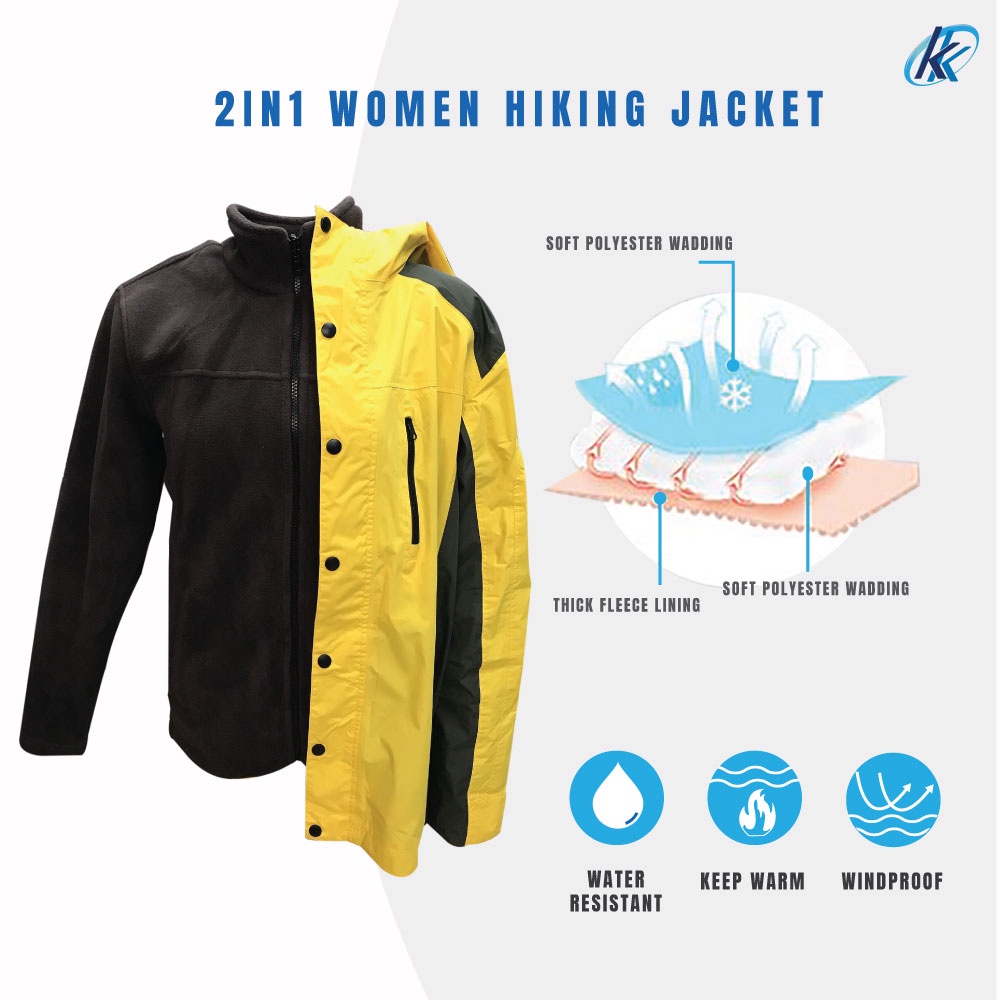 2 IN 1 Outdoor Winter Hiking Jacket 2 Layer Jacket Removable Jacket ...