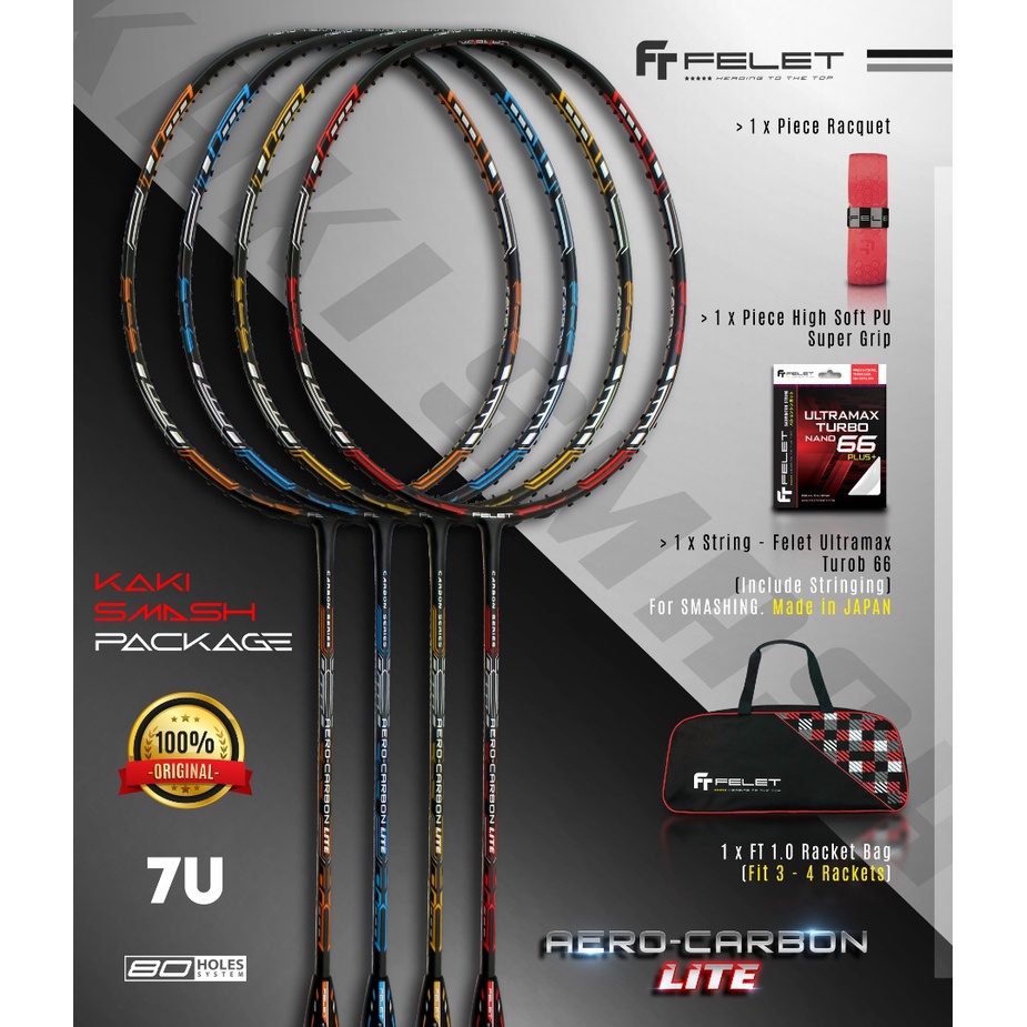 Felet Fleet Badminton Racket Aero Carbon Lite 7U (Free Grip) | Shopee ...