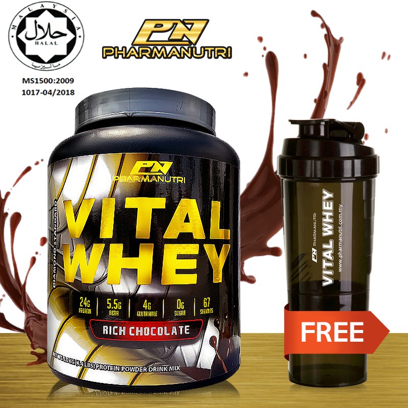 Vital Whey 2kg Halal 24g Protein Isolate (Rich Chocolate)+FREE 3in1 Vital Shaker vs Titan Whey ...