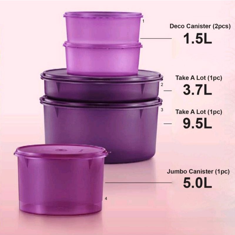 Tupperware Take a Lot Set Level Purple/Pink 3.7L+9.5L🔥 | Shopee Malaysia