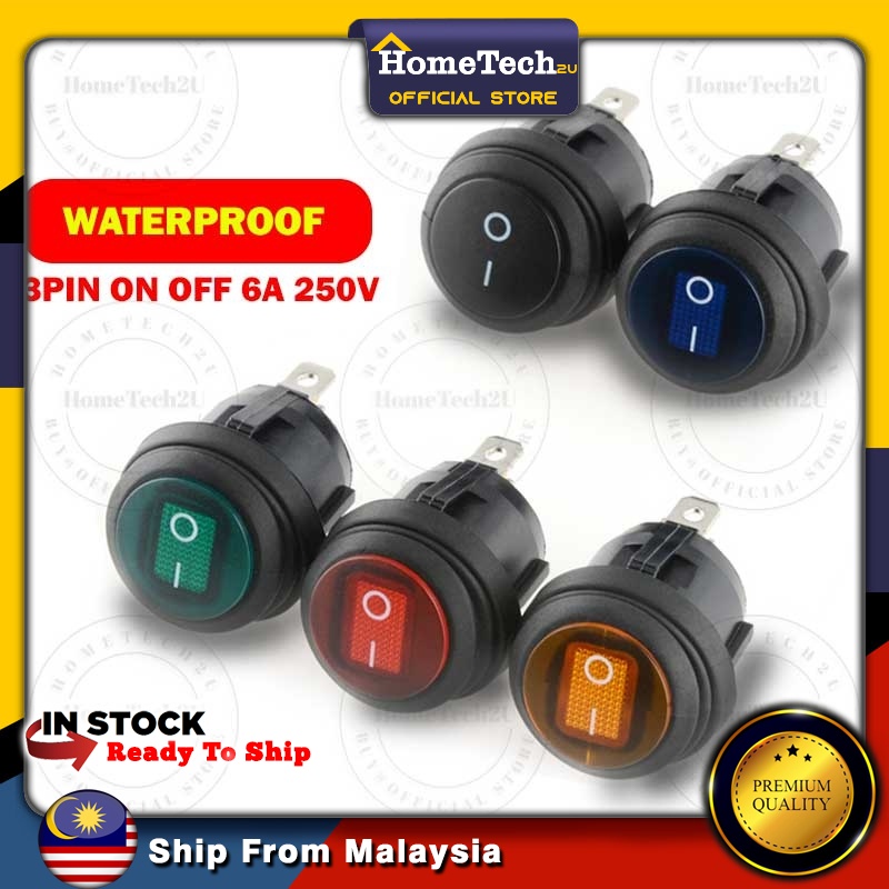 Mini Round Shape Waterproof Rocker Switch KCD1 ON/OFF 3Pin 6A 250VAC ...
