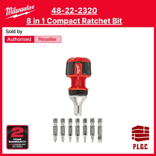 Milwaukee 48-22-2320 8 IN 1 Compact Ratchet Multi Bit Driver ( M.2 ...