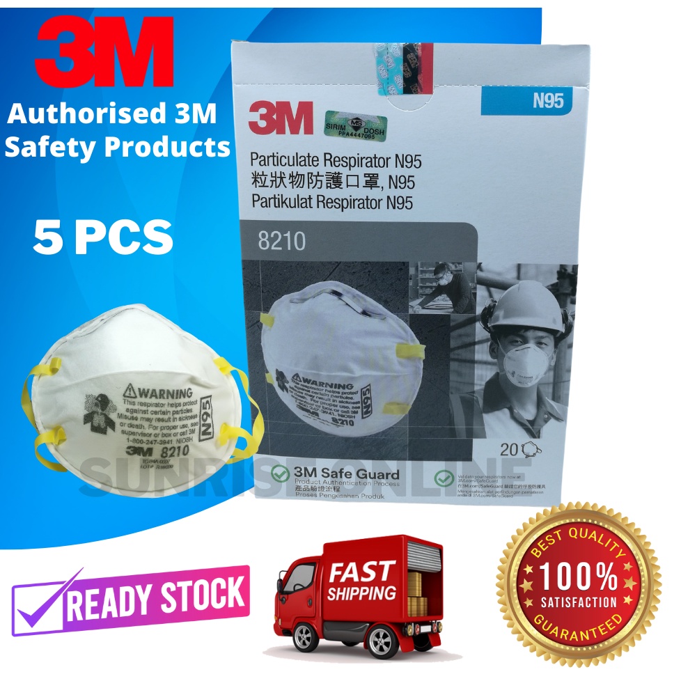 [ORIGINAL] 3M 8210 N95 Particulate Respirator - (5Pcs) N95 Face Mask ...