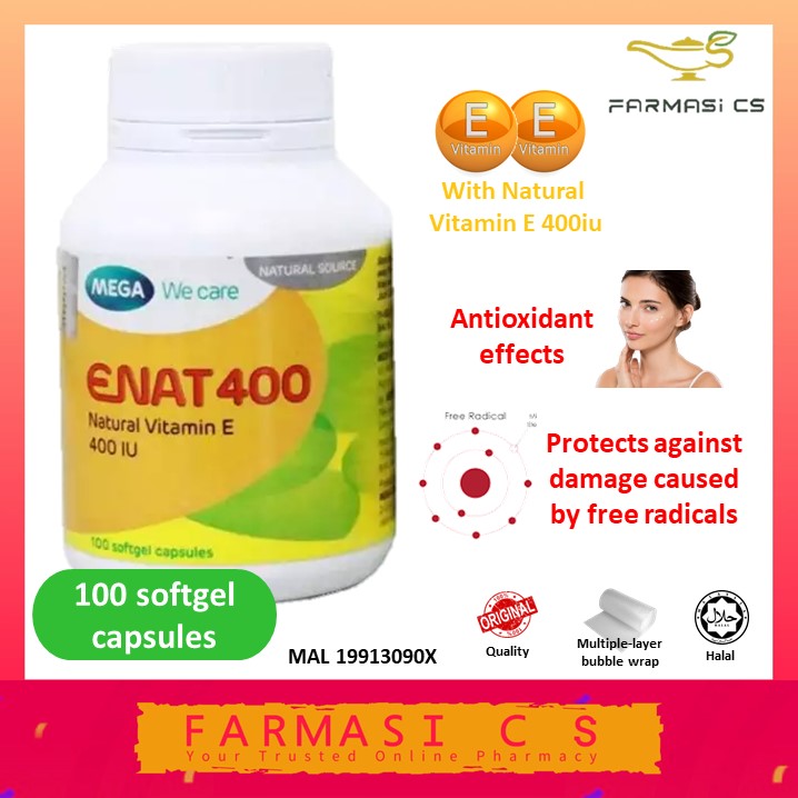Mega ENAT 400 Natural Vitamin E 400 IU 100 softgel capsules EXP:03/2027 ...