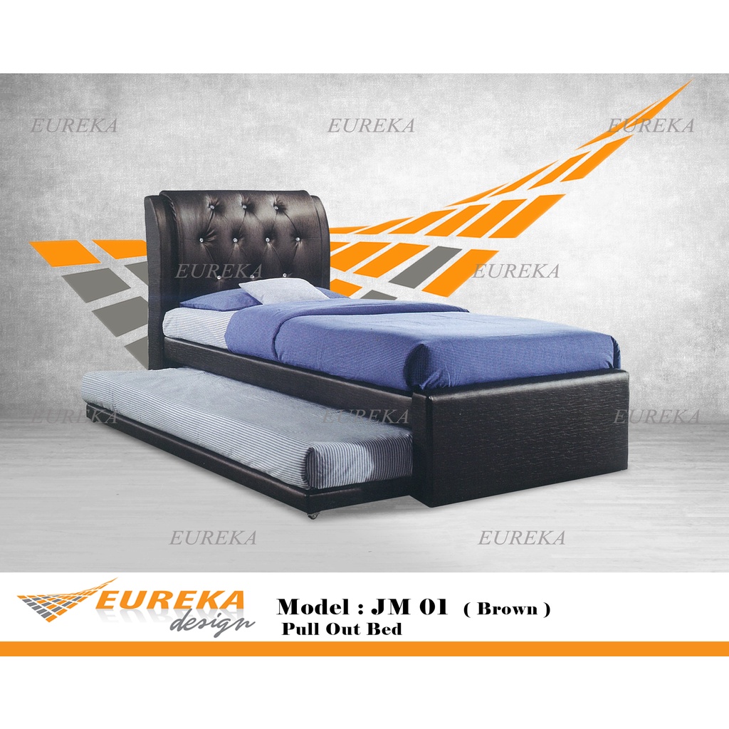 EUREKA Divan Single Bed Pull Out Frame Upholstery Modern PVC Wood ...