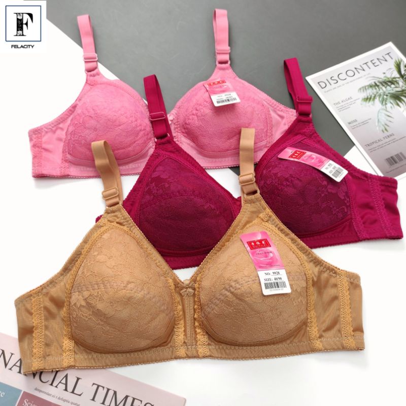 Women Bra Non-wired Wireless Thin Sponge Cup BC Plus Size Cotton Lace ...