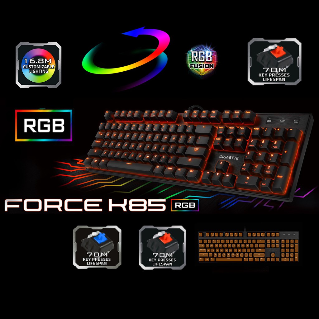 FORCE K85 RGB LED Hotkeys - Mechanical Gaming Keyboard Aorus Keyboard # ...