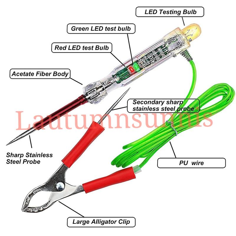 LED CIRCUIT TESTER 6-24V TEST LIGHT WITH DUAL PROBES 47 INCH ANTIFREEZE ...
