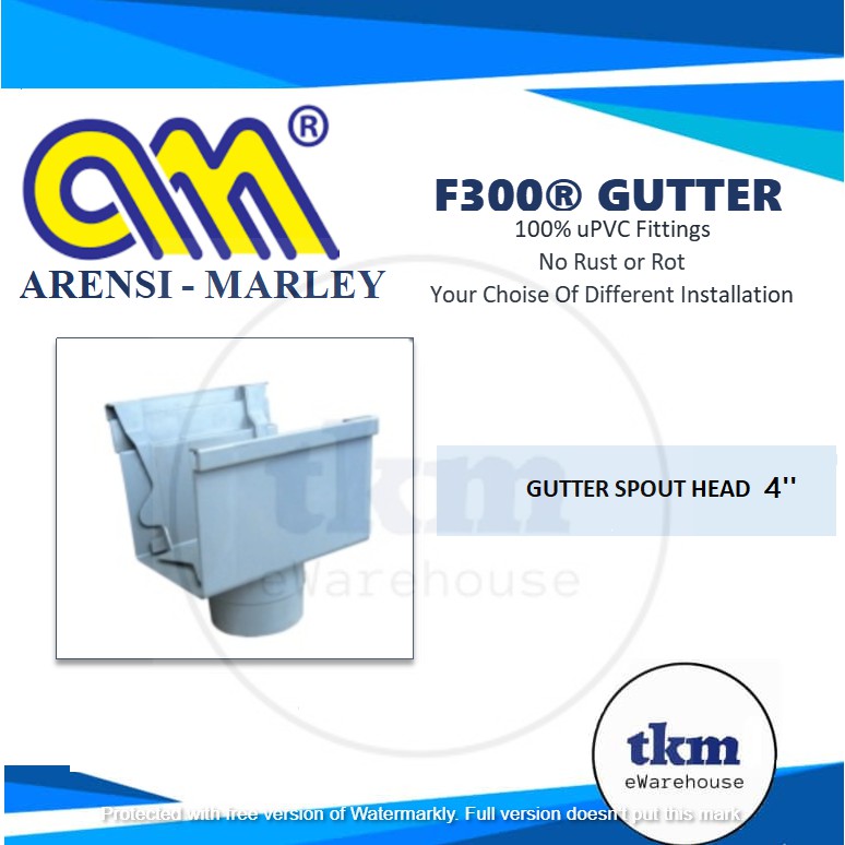 [ARENSI MARLEY F300 GREY] RAIN GUTTER PVC IRON BRACKET SPOUT HEAD GUTTER JOINER END STOPPER LEFT ...