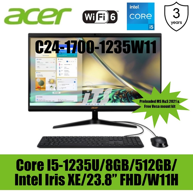 Acer Aspire C24-1700-1235W11 All-In-One PC (i5-1235U/8GB/512GB/23.8 ...