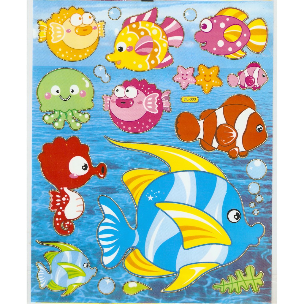 A4 Size Removeable Sticker Sea Animal Fish Octopus Sea Horse Stickers ...