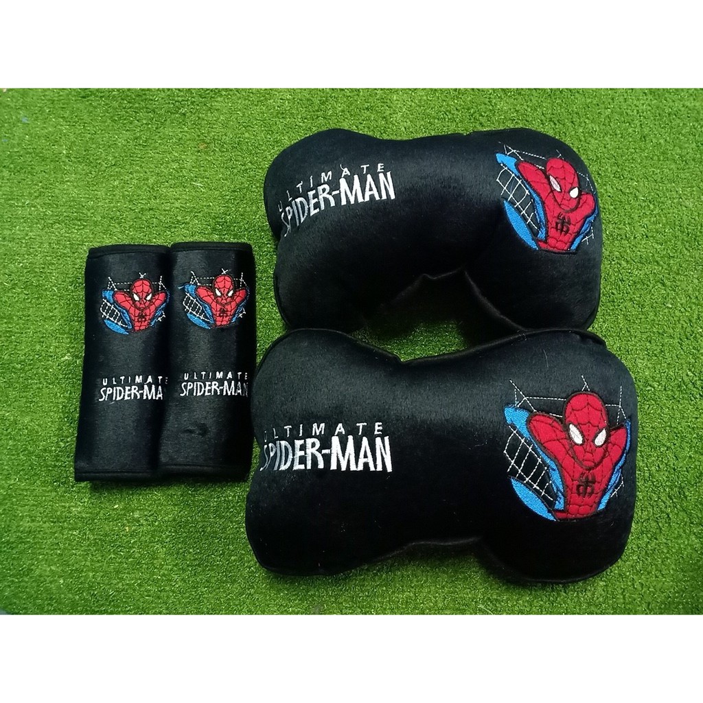 SET 1 Pair Of Belt Covers + 1 Of Orthopedic Pillows Spiderman Pattern ...
