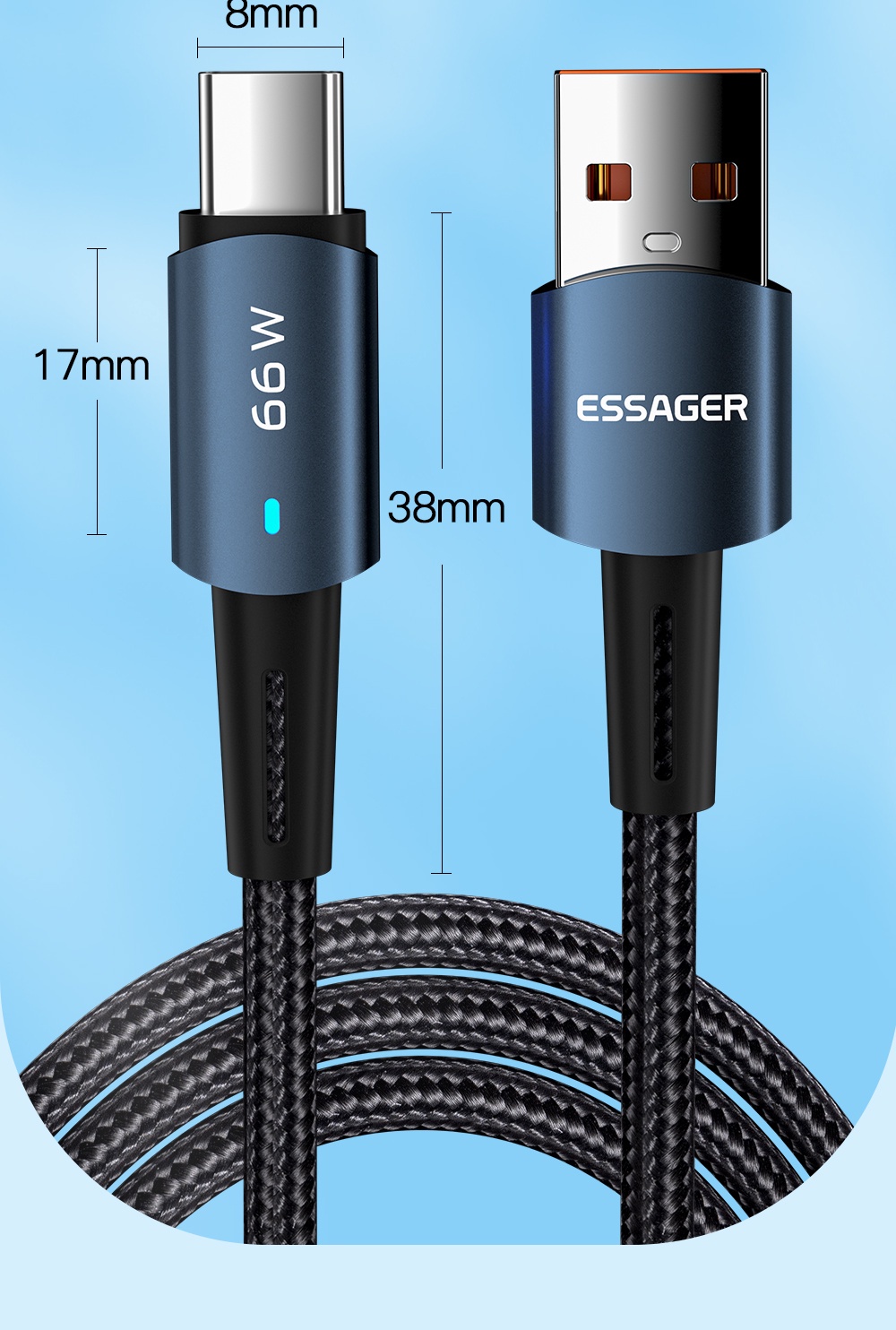 Essager 66W 6A Super fast Charger Cable Fast USB Type C Charging Data ...