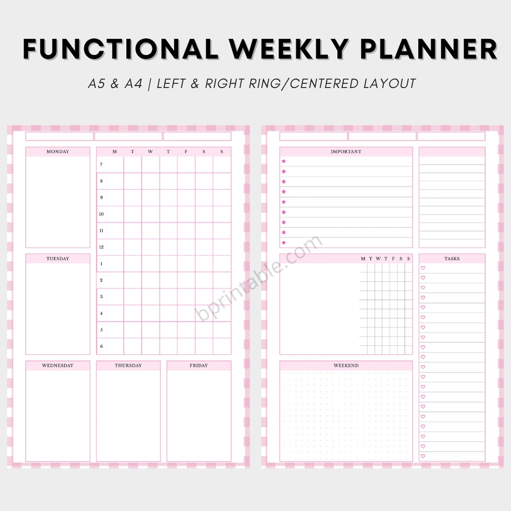 [PDF] Functional Pink Weekly Planner Template Printable Planner A4 A5 ...