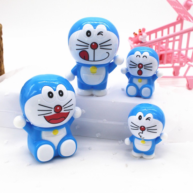 4pcs Doraemon Cartoon Dolls Blue Pink Cat Toys Birthday Party Cake Top ...