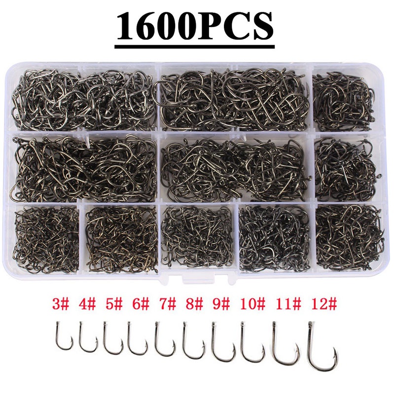 1600pcs/box High Carbon Steel ISEAMA Hook With Ring Carp Fish Hooks Barbed Sharp Fishing Hook 3 ...