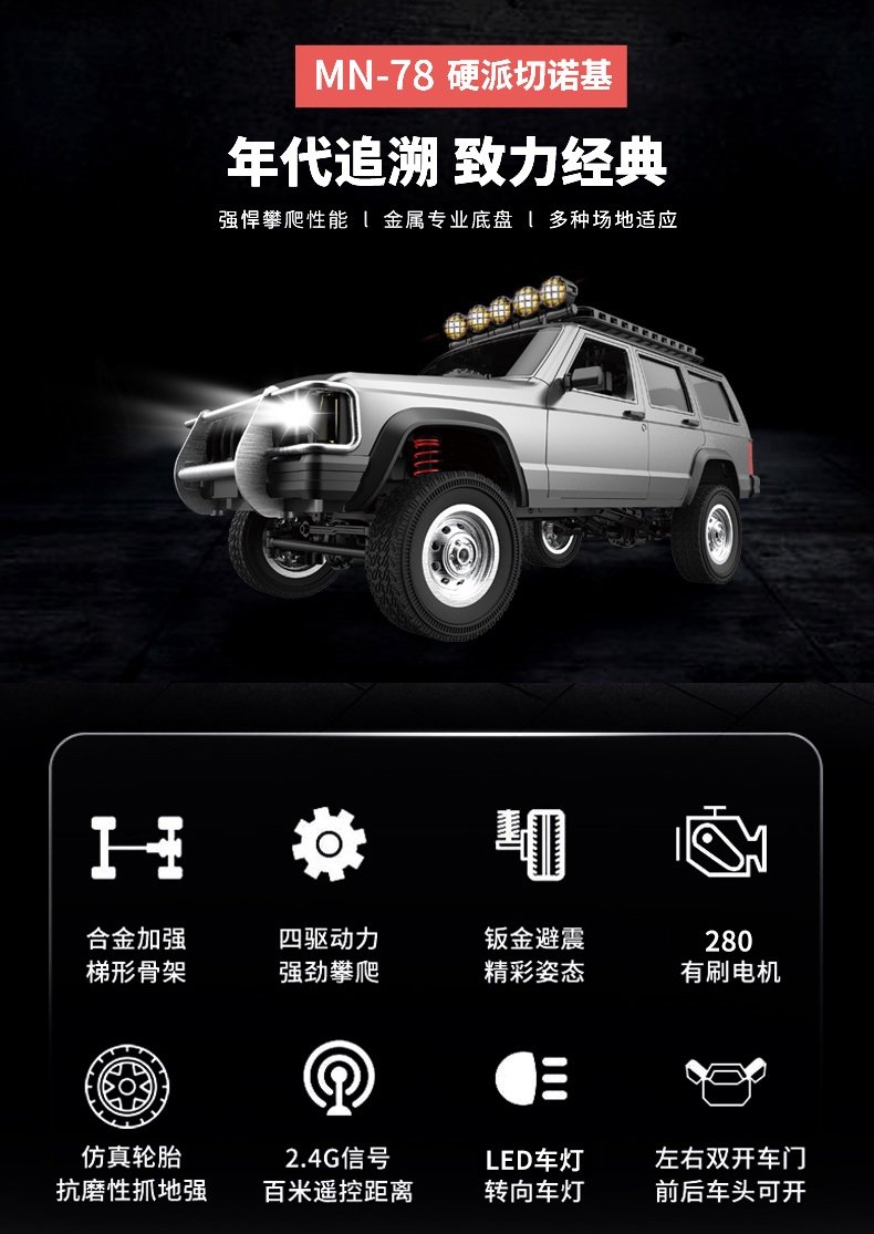 NEW! MN78 Full-scale 2.4G 4WD Drive 280 Motor 1/12 XJ CHerokee RC ...