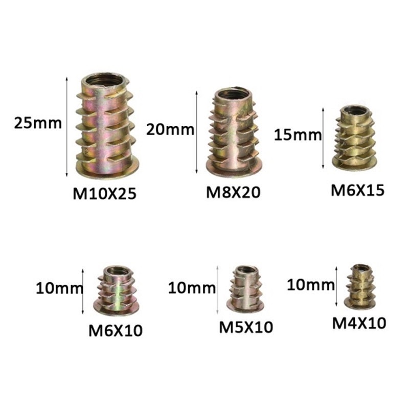 100pcs Wood Screw Inserts Nut M4 M5 M6 M8 M10 Threaded Hex Drive ...