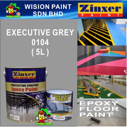 0104 EXECUTIVE GREY ( 5L ) 5 Liter ZINXER EPOXY PAINT Two Pack Epoxy ...