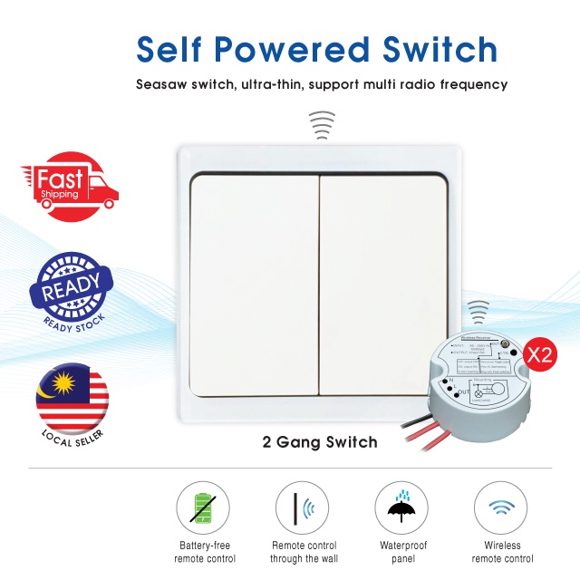 Ready Stock📢 Self Powered Switch / Wireless Receiver with Switch / 2 Gang Switch | Shopee Malaysia