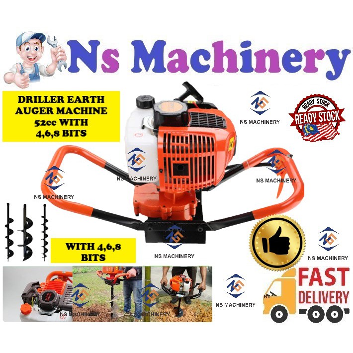 DRILLER EARTH AUGER MACHINE 52cc WITH 4,6,8 BITS/Penembuk Lubang Tanah ...