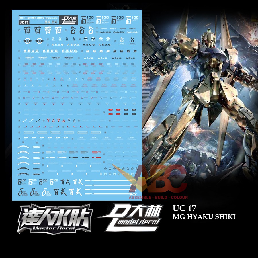 [Dalin] Waterslide Decal - UC17 MG 1/100 Hyaku-Shiki MSN-00100 Model ...