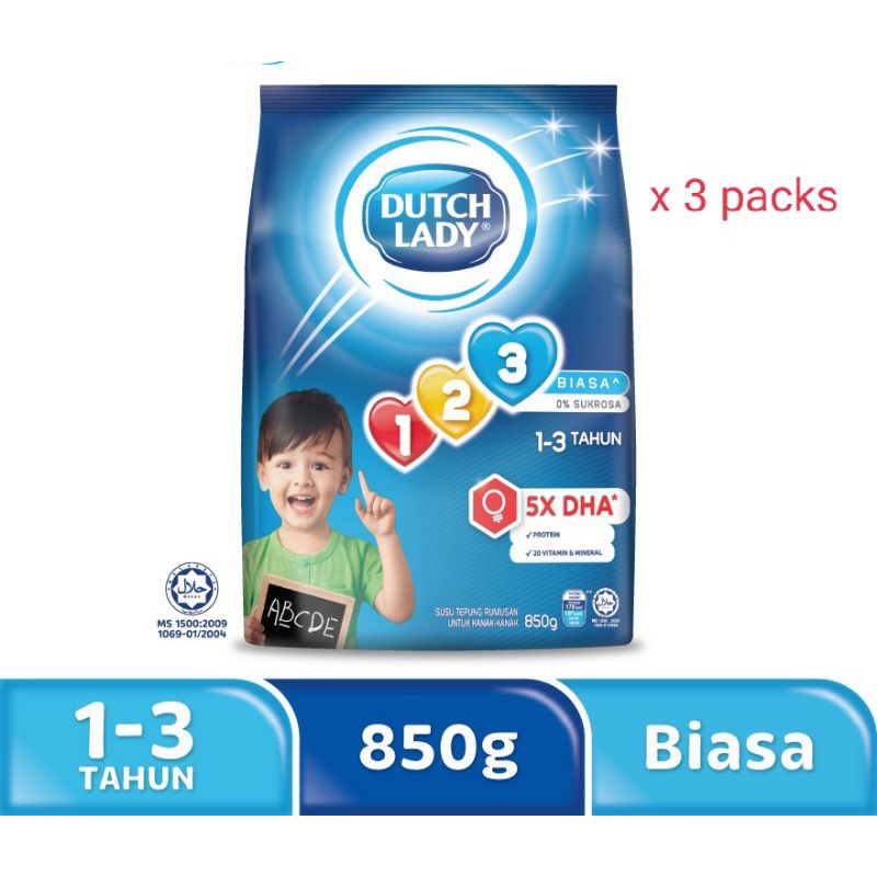 Dutch lady 123 plain 3 x 850g | Shopee Malaysia