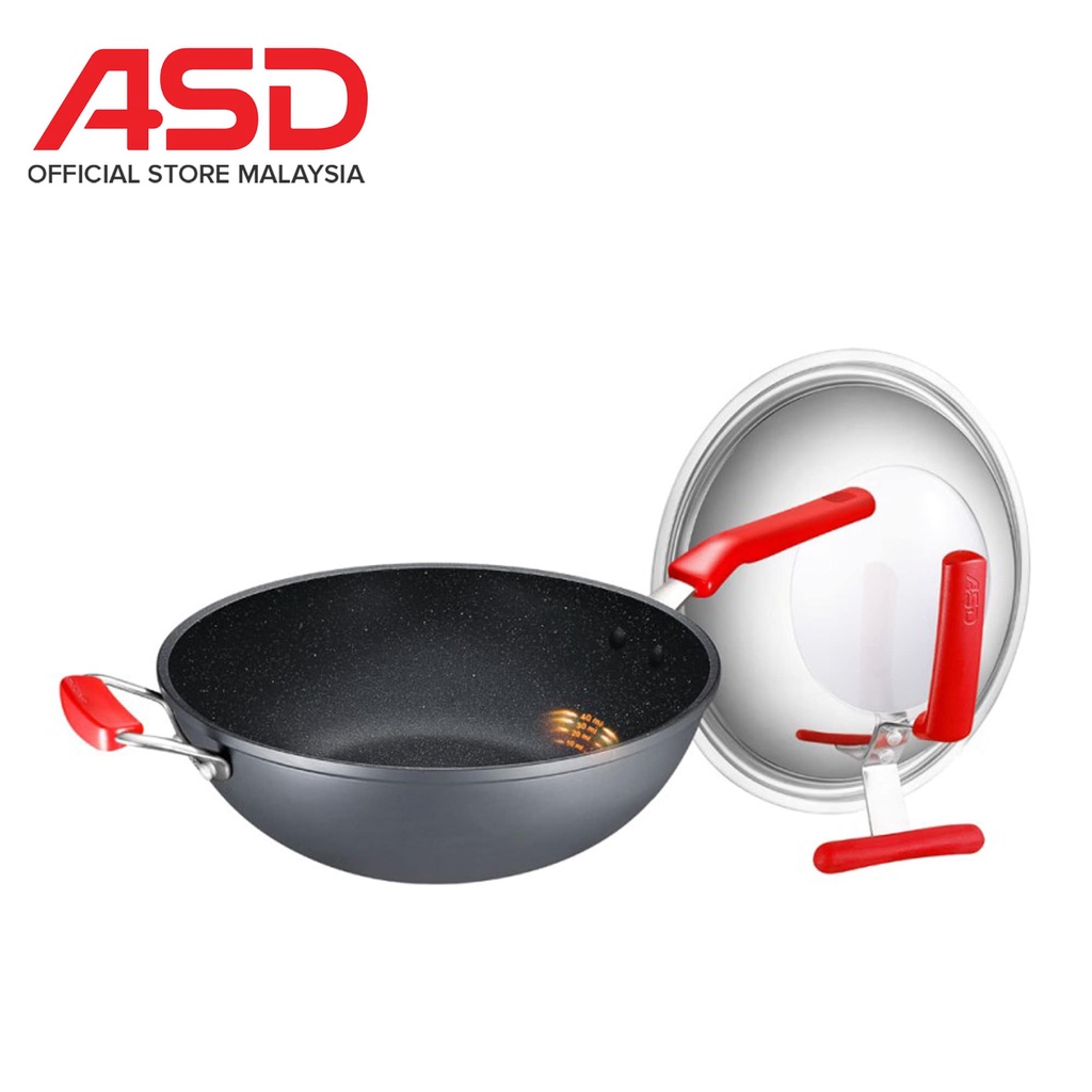 ASD 32cm Induction Non Stick Maifan Die Cast Skillet Wok with Self ...