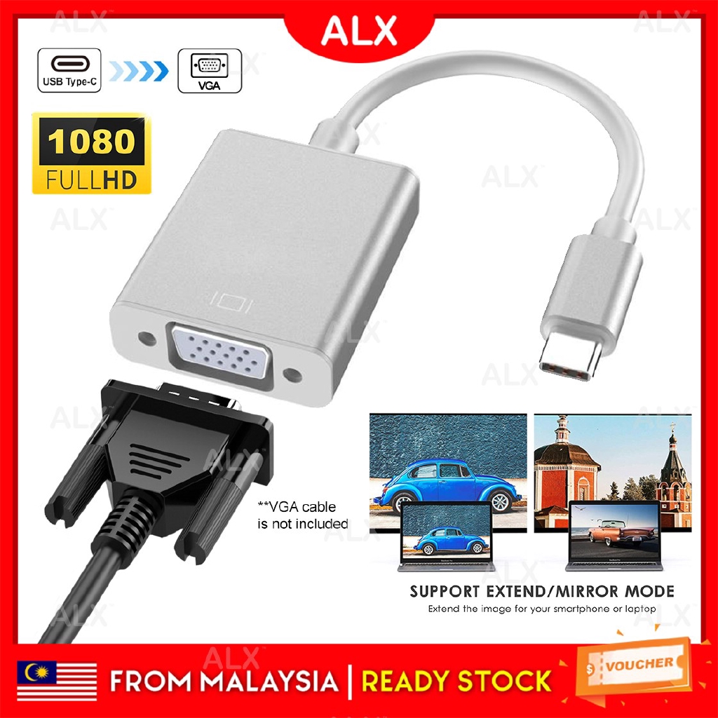 ALX USB 3.1 Type C To VGA Video Converter Video Adapter Cable | Shopee ...