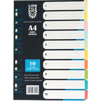 File A4 Index Divider Filing Separator Paper and Plastic 10 Colors / 5 ...