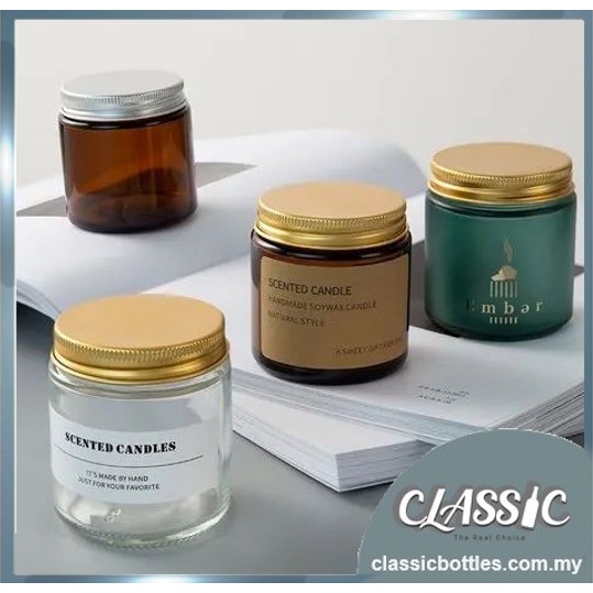 【70PCS/140PCS】120ml Clear Candle Round Glass Jar with Aluminium Cap Black /Food Container ...