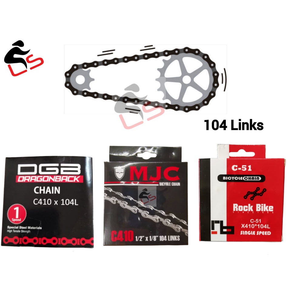 104L Bicycle Chain Single Speed RB Rock Bike / DGB Dragonback / MJC 104Links Rantai Basikal ...