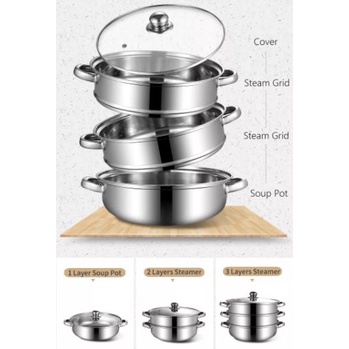 1 / 2 / 3 Layer Steam Pot 28CM Stainless Steel Steamboat Soup Pot ...