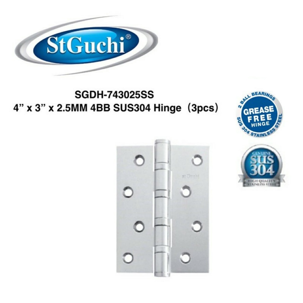 4”x3”x2.5MM 4BB SUS304 Hinge (3pcs) ST GUCHI SGDH-743025-SS /ARMOR ADH ...