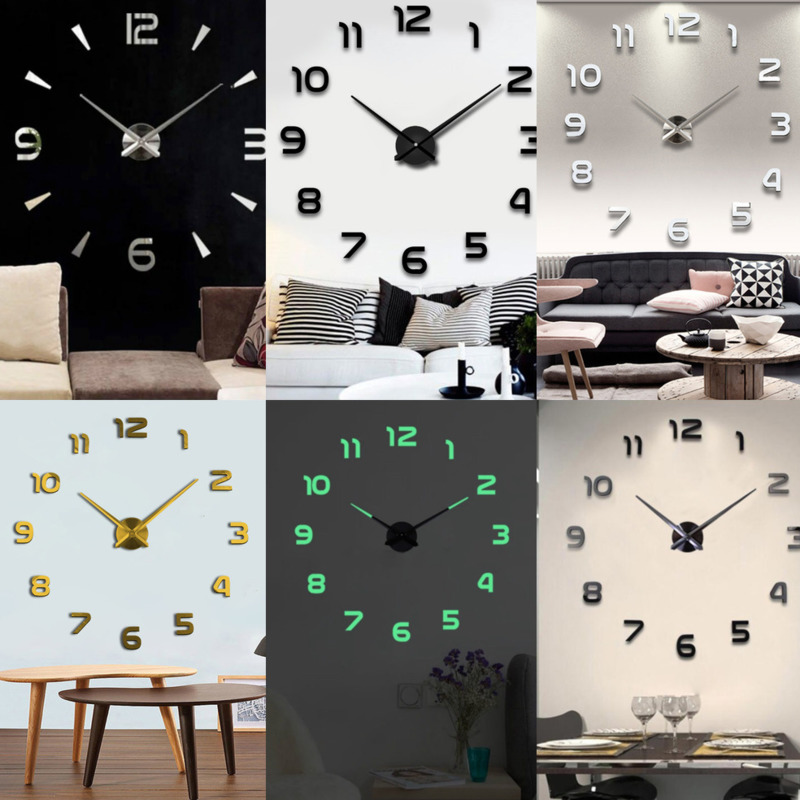 【ship in 48H】Wall Clocks 3D DIY Clock Acrylic Mirror Stickers Home Decoration Living Room Quartz ...