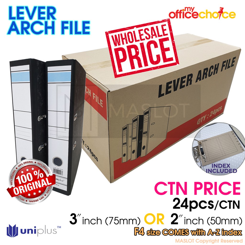 UNIPLUS/LION Lever Arch File 2 / 3 Inch (50mm / 75mm) 24pcs/CTN **PRICE ...