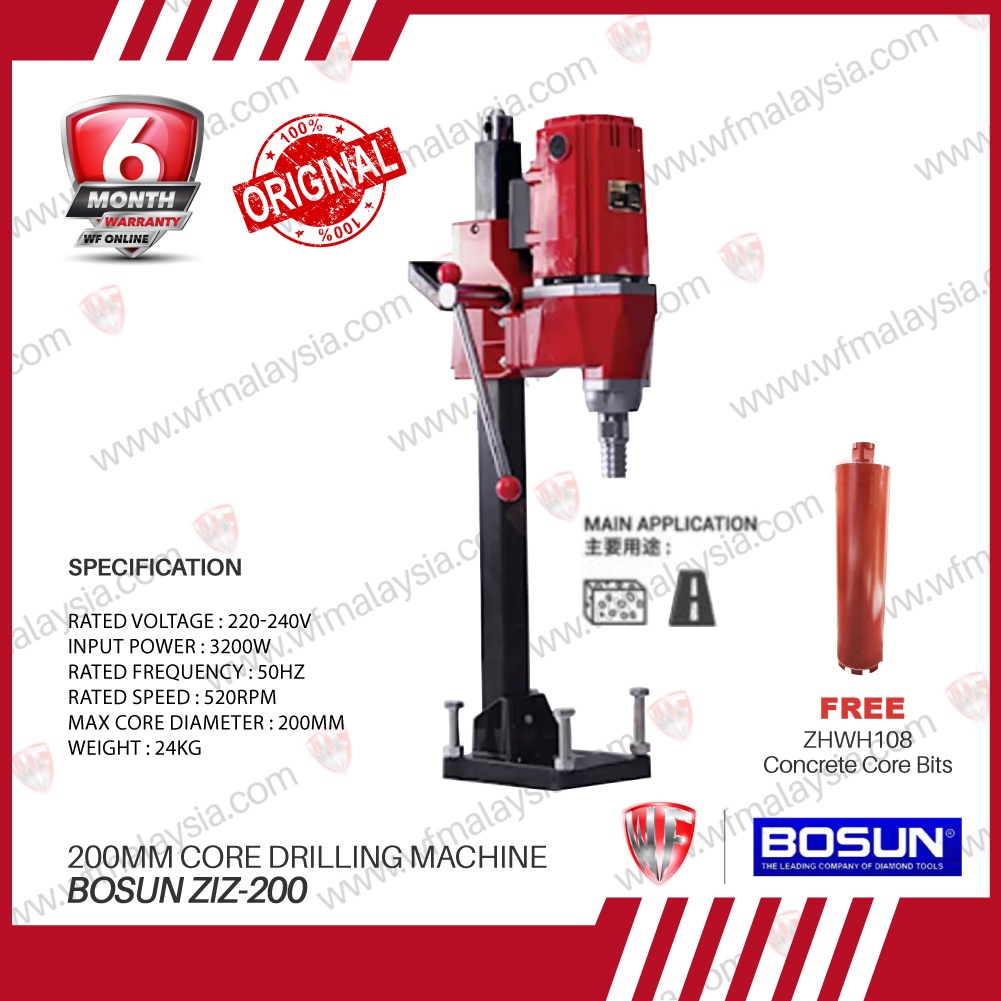 Bosun ZIZ-200 3200W 200mm Core Coring Machine Stand Drill Coring ...