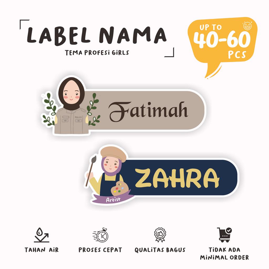 (40 - 60 pcs) print PROFESSIONAL HIJAB theme name stickers/custom name ...