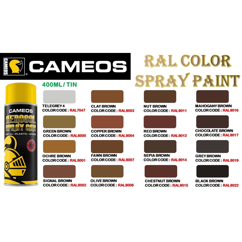 RAL COLOR - RAL7047 - RAL8022 - AEROSOL Spray Paint - CAMEOS 400ML/TIN ...