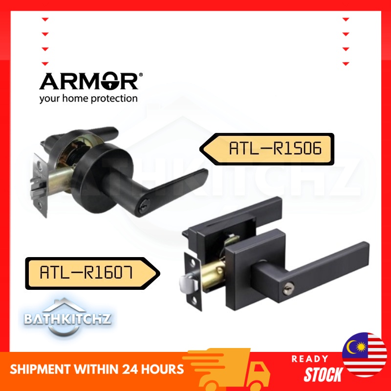 ARMOR Tubular Lever Door Lock with Key Matt Black ATL-R1506/ATL-R1607 ...