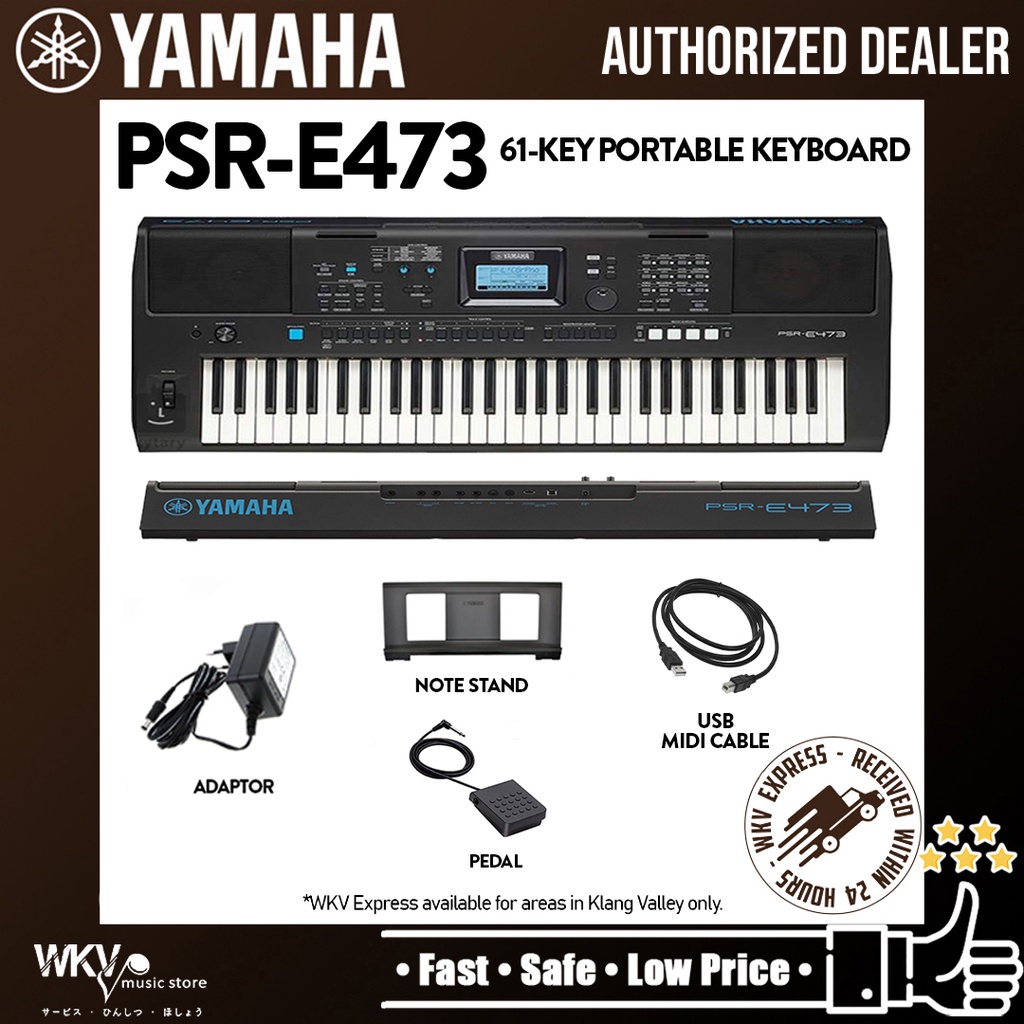 Yamaha PSR-E473 61 Keys Portable Keyboard Basic With Square Sustain Pedal and Midi Cable ...