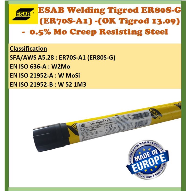 ESAB Welding Tig Rod ER80S-G (ER70S-A1) (OK Tigrod 13.09) - 0.5% Mo ...
