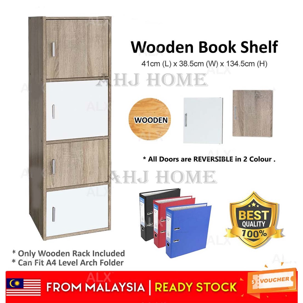 4 TIER PREMIUM WOODEN SOLID BOARD STORAGE BOX MODERN CABINET BOOK SHELF ...