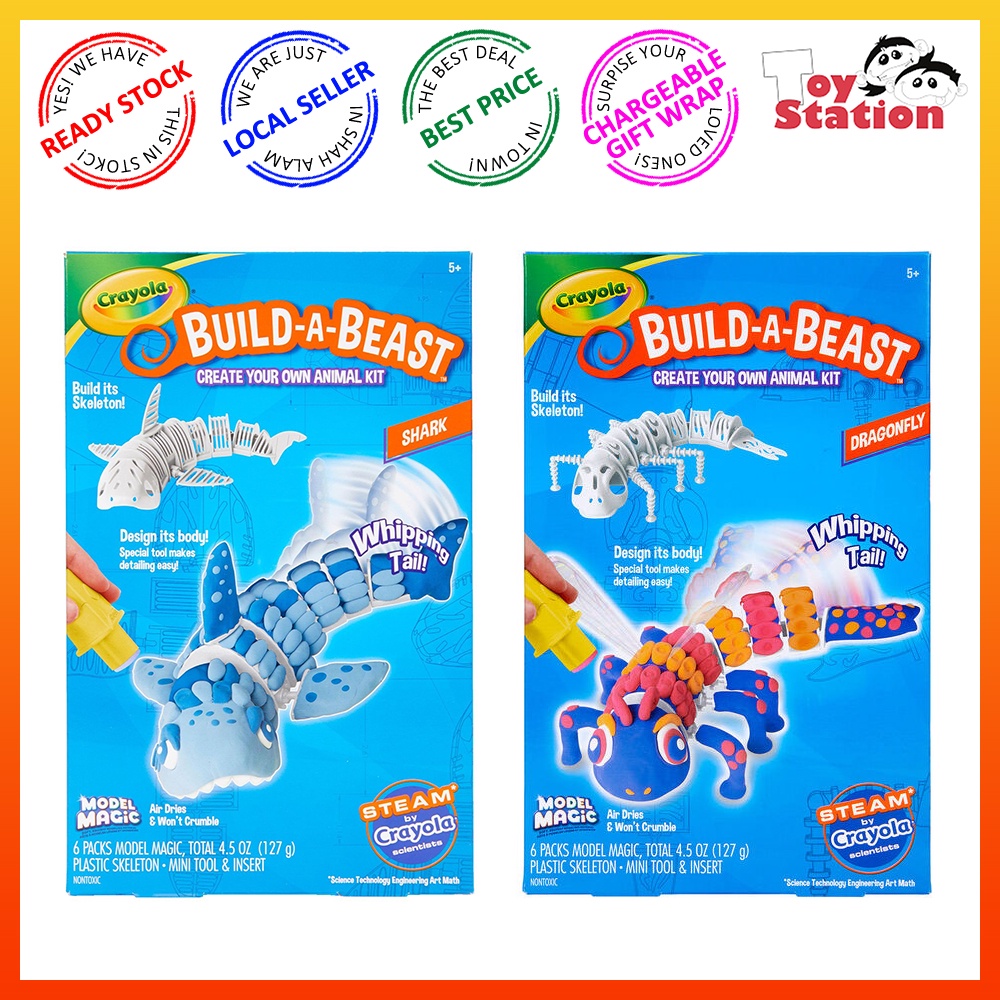 ORIGINAL Crayola Build-A-Beast Shark / Dragonfly Craft Kit and STEM ...