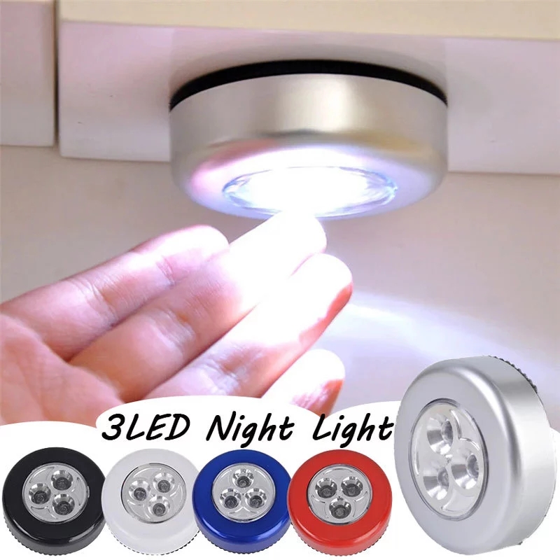 3 LED Stick Tap Touch Lamp / Battery Under Cabinet Light /Stick-on Push ...