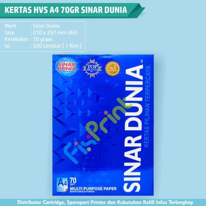 Hvs A4 Paper 70 Gram 70gr Sinar Dunia 500 Sheets SIDU A4 500 Sheets ...