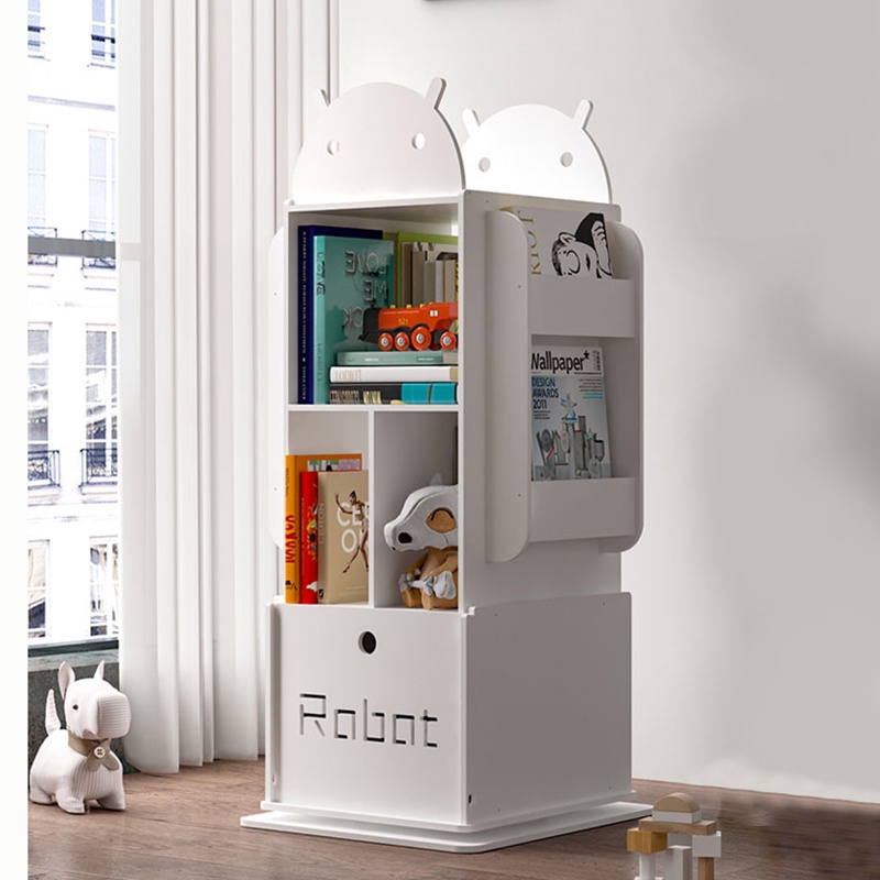Simple children rotating bookshelf living room decorative storage shelf ...